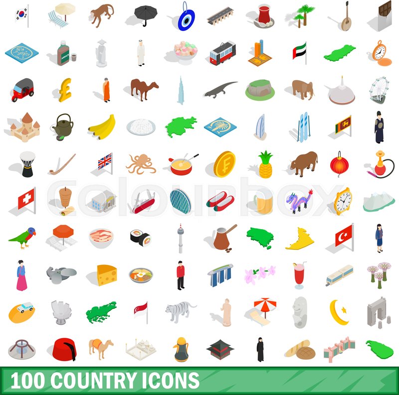100 country icons set in isometric 3d ... | Stock vector | Colourbox
