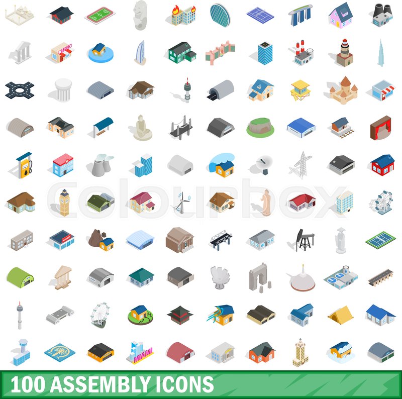 100 assembly icons set in isometric 3d ... | Stock vector | Colourbox