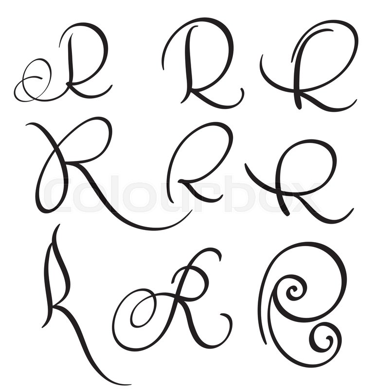 Set of art calligraphy letter R with ... | Stock vector | Colourbox