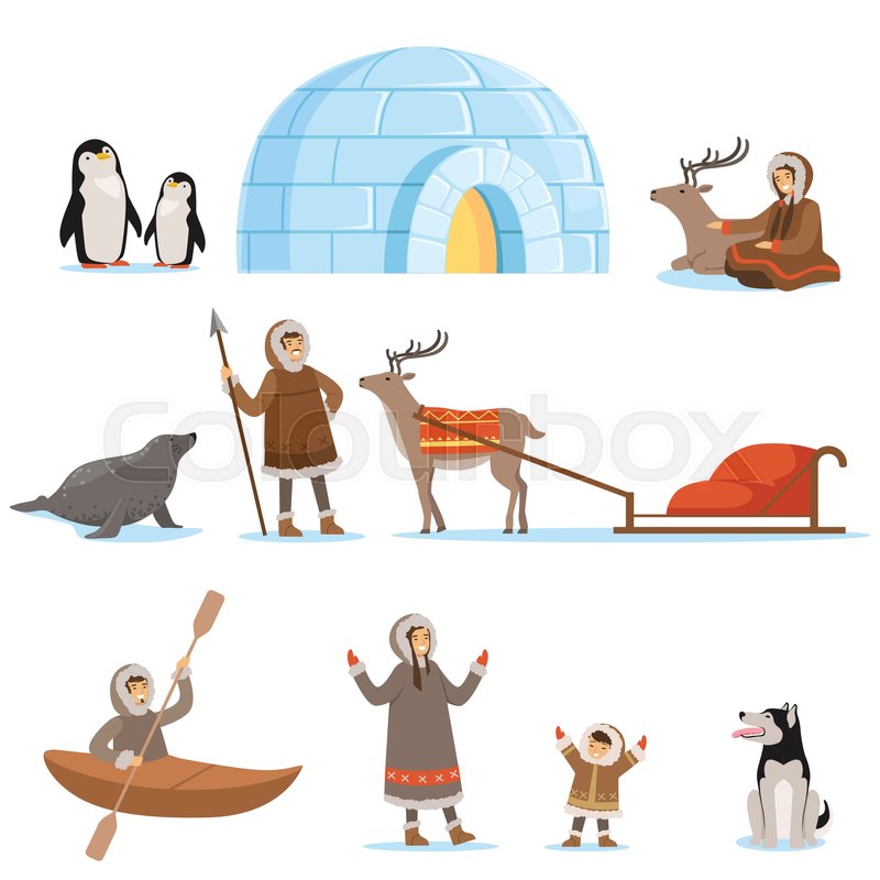 Eskimo characters in traditional ... | Stock vector | Colourbox