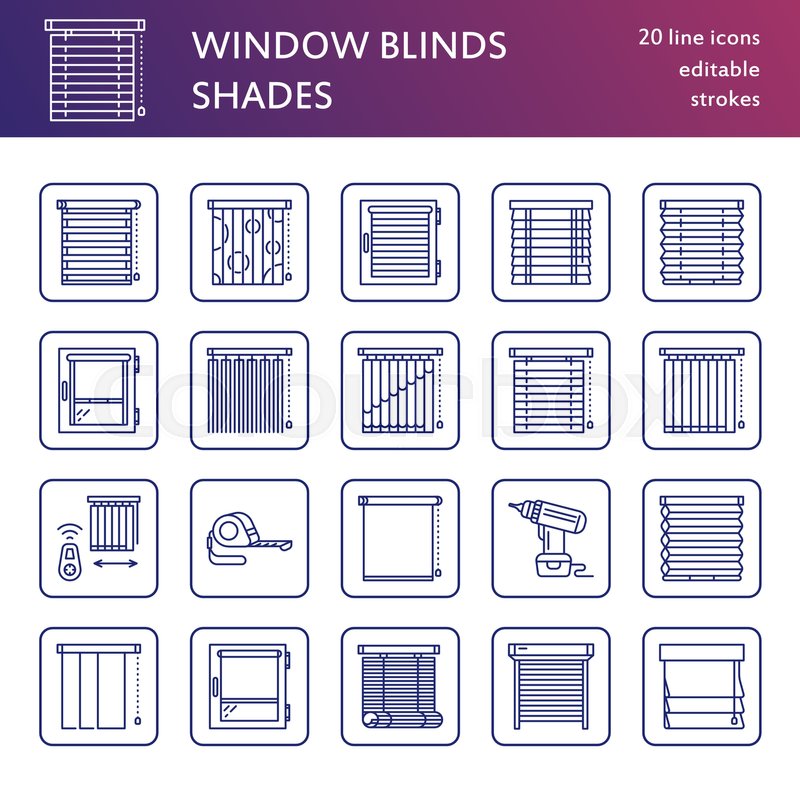 Window blinds, shades line icons. ... | Stock vector | Colourbox
