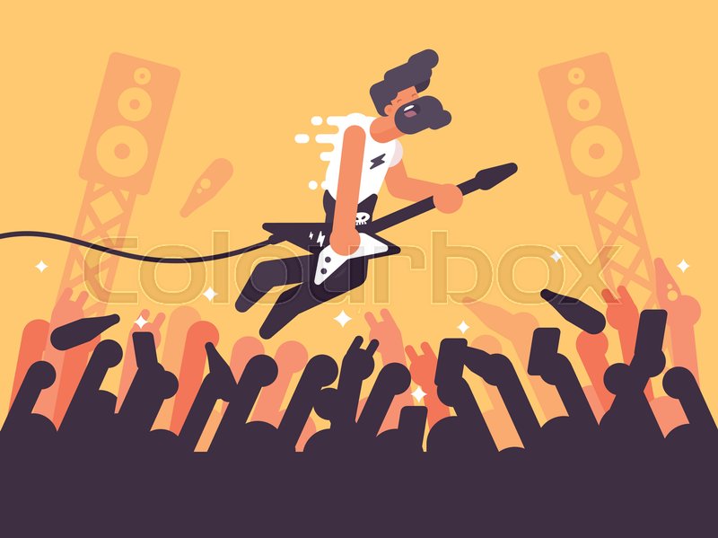 Rock guitarist plays at concert. Music ... | Stock vector | Colourbox