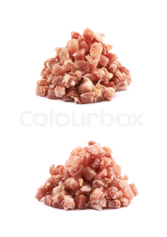 Pile of raw bacon cube bits isolated ... | Stock image | Colourbox
