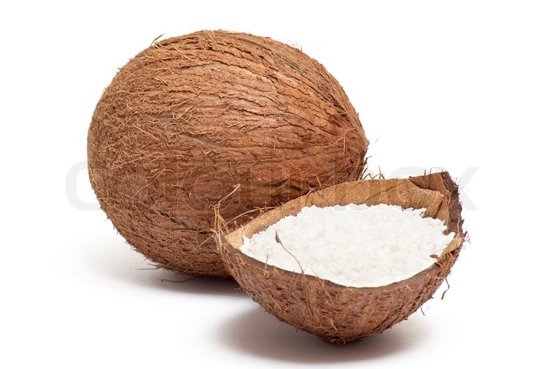Half part of coconut with powder inside ... | Stock image | Colourbox
