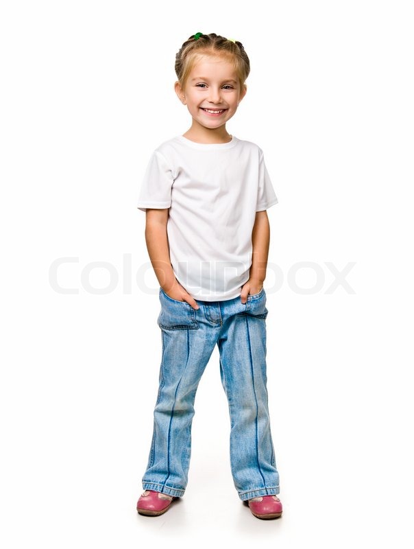 Beautiful little fashion model on white ... | Stock image | Colourbox