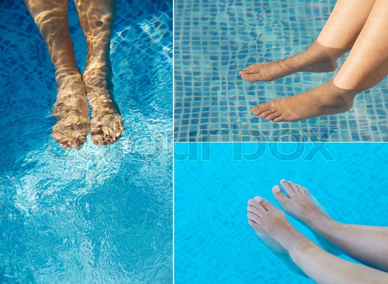 Three images of feet in the pool | Stock image | Colourbox