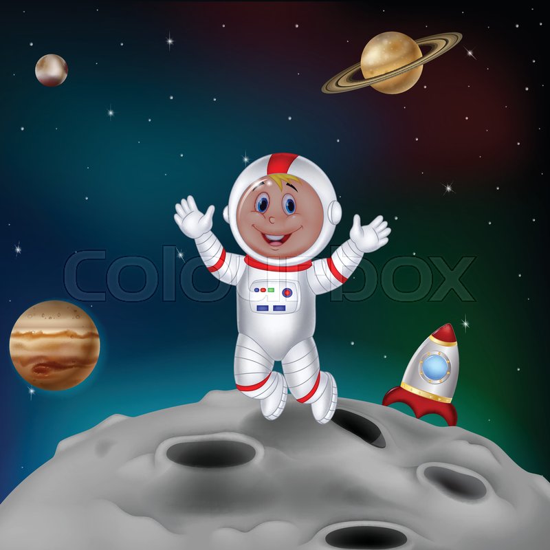 Astronaut cartoon landing on the moon | Stock vector | Colourbox