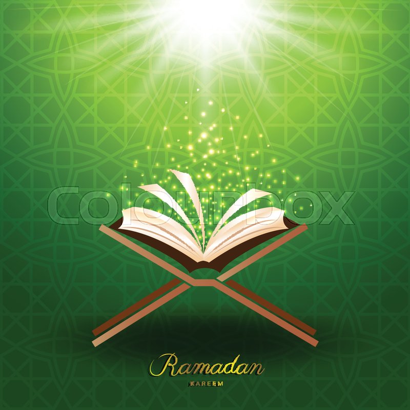 Muslim Quran with magic light on green ... | Stock vector | Colourbox