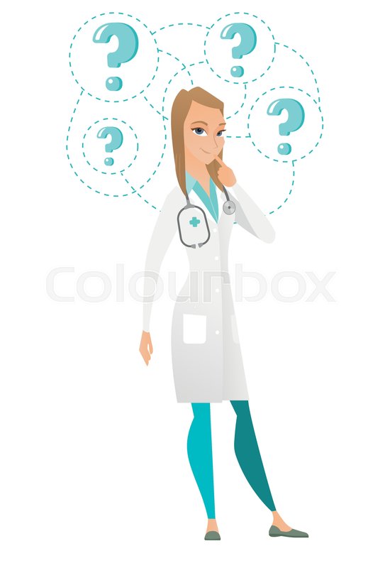 Thinking doctor with question marks. ... | Stock vector | Colourbox