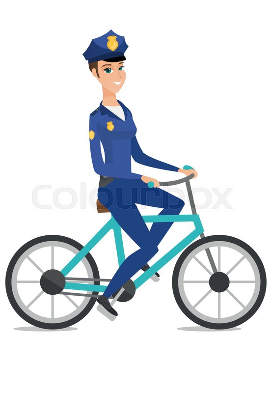 Caucasian police officer on bicycle. ... | Stock vector | Colourbox