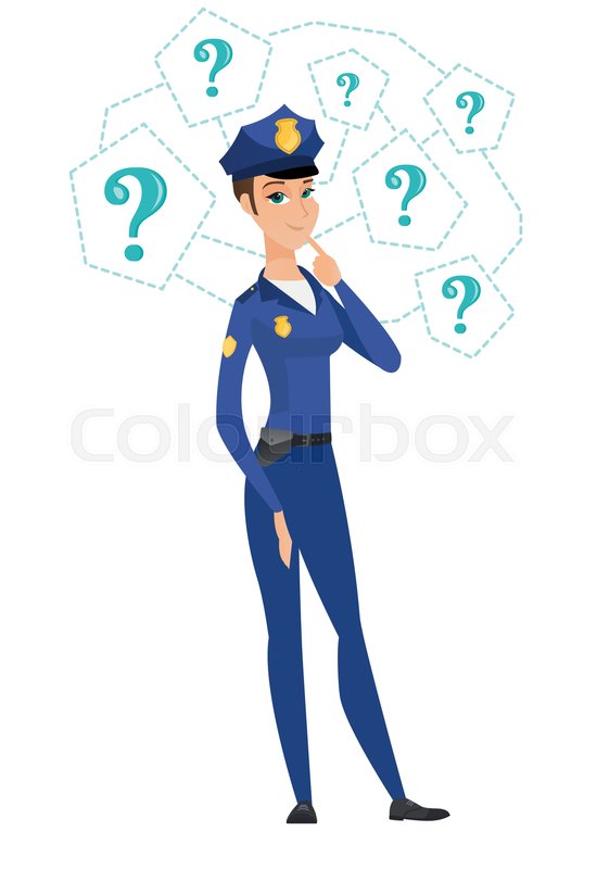 Caucasian police woman thinking. ... | Stock vector | Colourbox