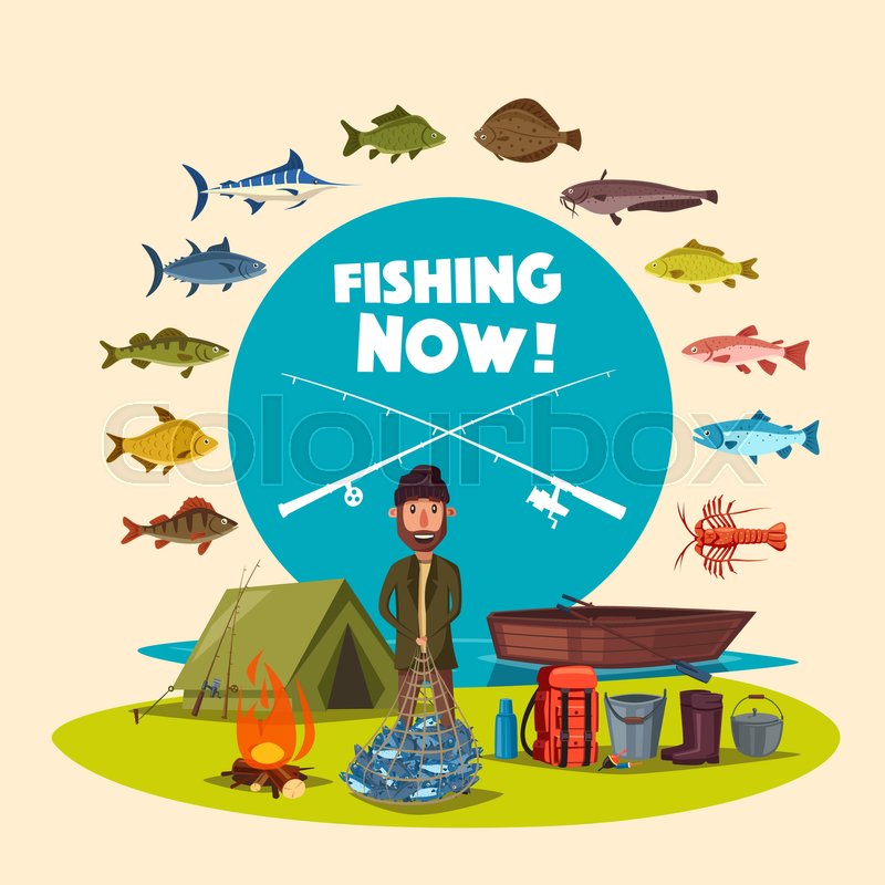 Fisherman with big fish catch. Vector ... | Stock vector | Colourbox