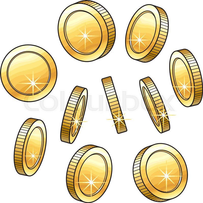 Set of shiny gold coins in various ... | Stock vector | Colourbox