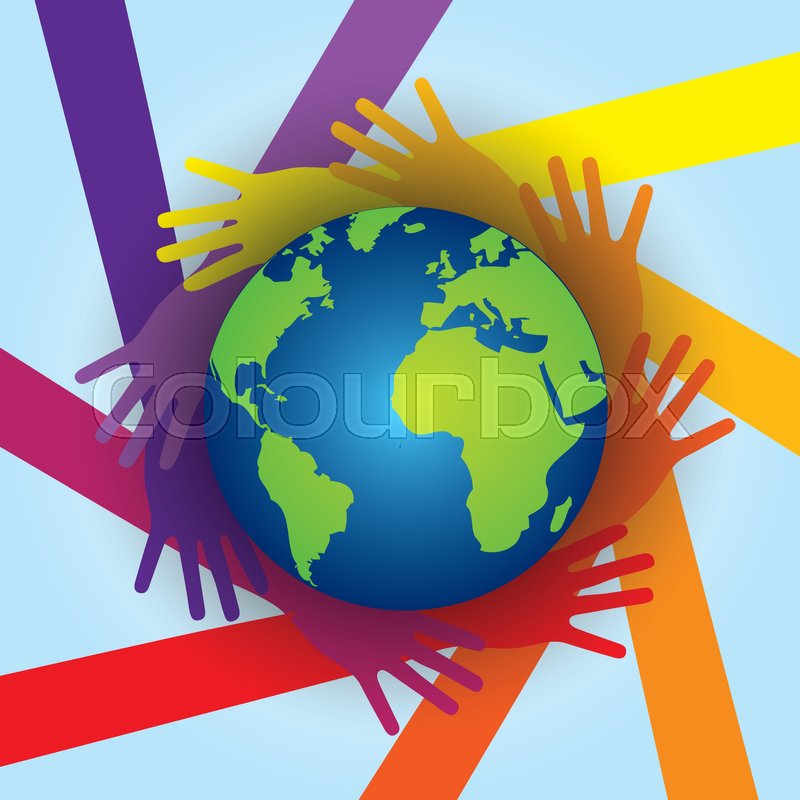 Human arms colorful holding hands ... | Stock vector | Colourbox
