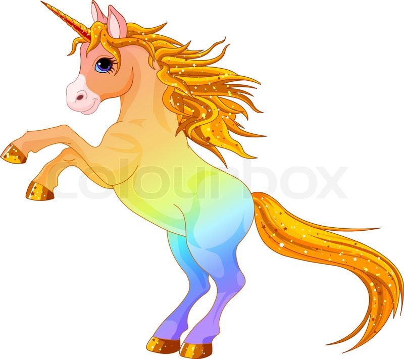 Rainbow colored unicorn rearing up | Stock vector | Colourbox
