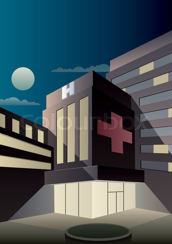 Cartoon hospital at night in Art Deco ... | Stock vector | Colourbox