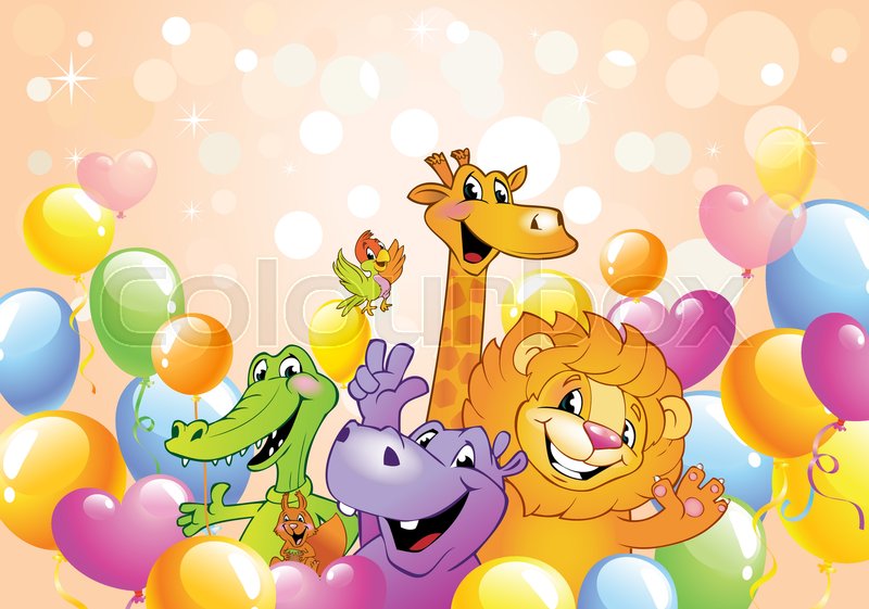Cartoon animals in multi-colored ... | Stock vector | Colourbox