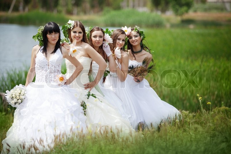 Group of five cute brides outdoors | Stock image | Colourbox