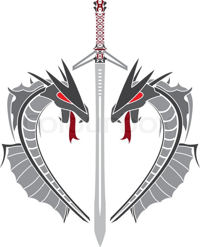 "gray dragons and sword. stencil" | Stock vector | Colourbox