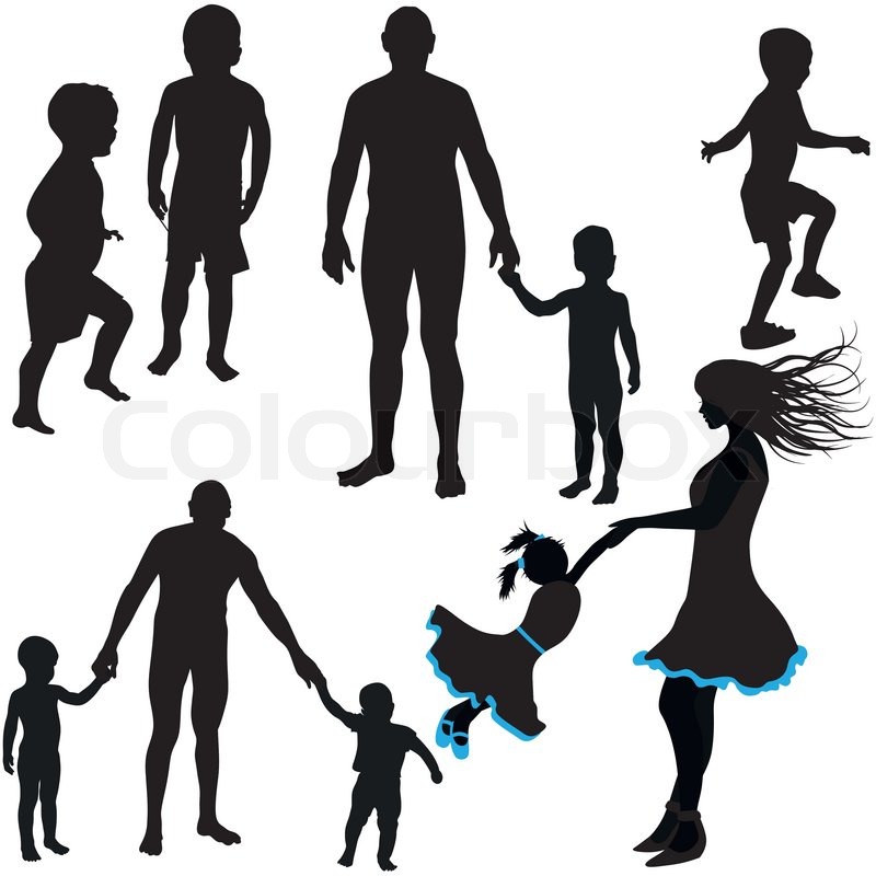 Silhouettes of woman, man, children, ... | Stock vector | Colourbox