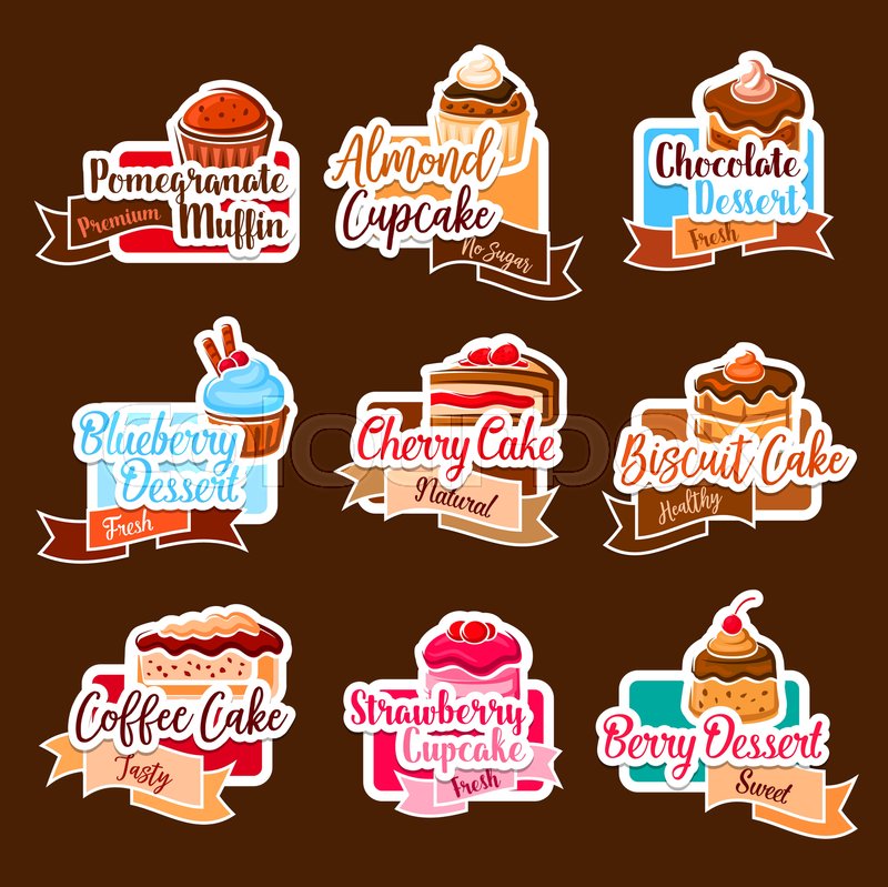 Desserts and cakes stickers set for ... | Stock vector | Colourbox