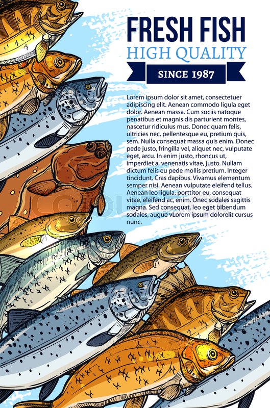 Fishing poster for fresh fish food ... | Stock vector | Colourbox