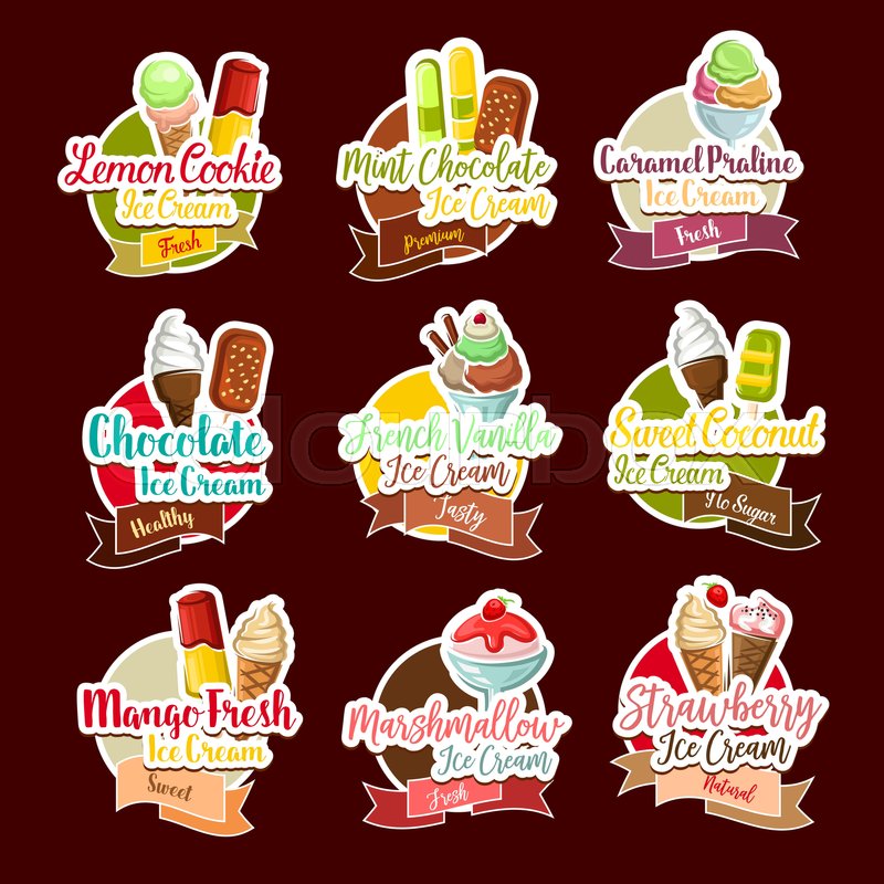 Ice cream stickers set for dessert ... | Stock vector | Colourbox