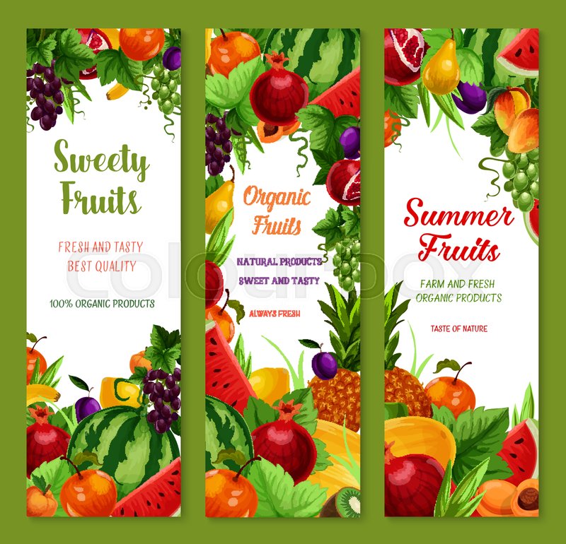 Fruits vector banners set of farm ... | Stock vector | Colourbox