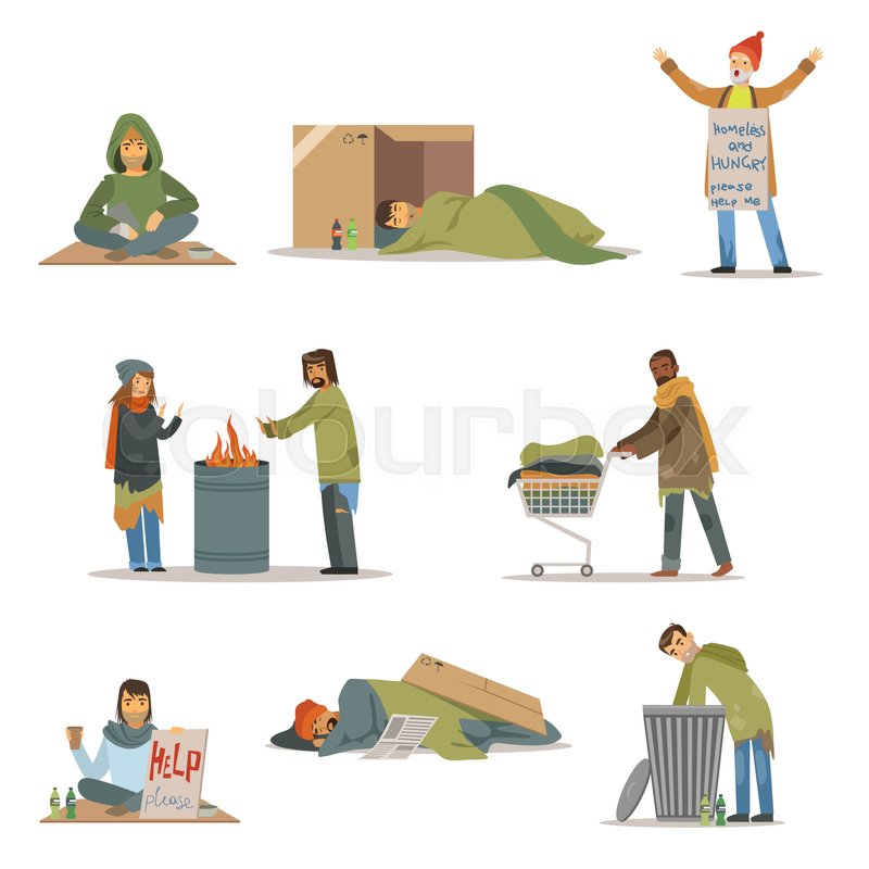 Homeless people characters set. ... | Stock vector | Colourbox