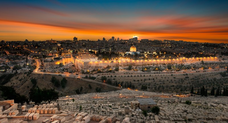 View to Jerusalem old city at sunset. ... | Stock image | Colourbox