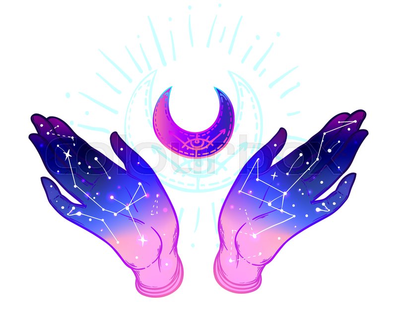 Open hands with galaxy inside showing ... | Stock vector | Colourbox