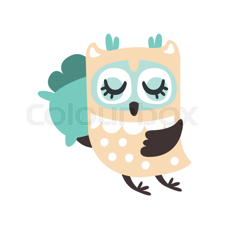 Cute cartoon owl bird sleeping ... | Stock vector | Colourbox