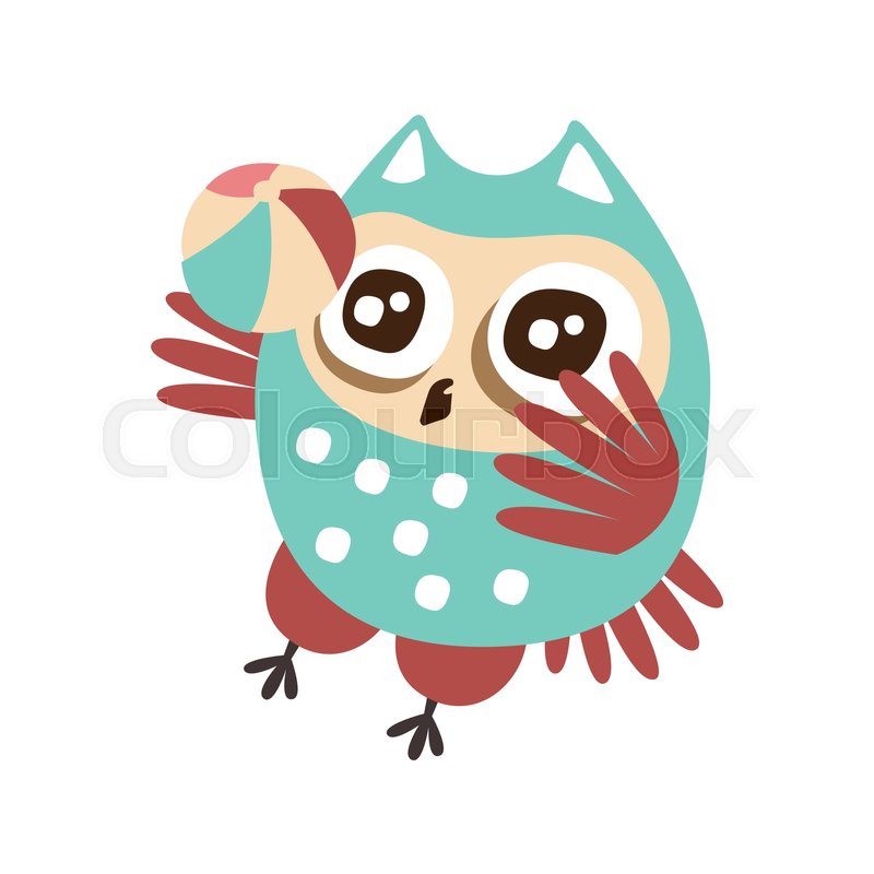 Cute cartoon owl bird playing a ball ... | Stock vector | Colourbox