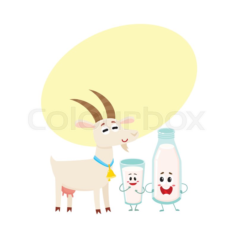 Funny farm goat and milk bottle ... | Stock vector | Colourbox