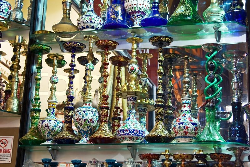 Set of colorful hookahs on the market | Stock image | Colourbox