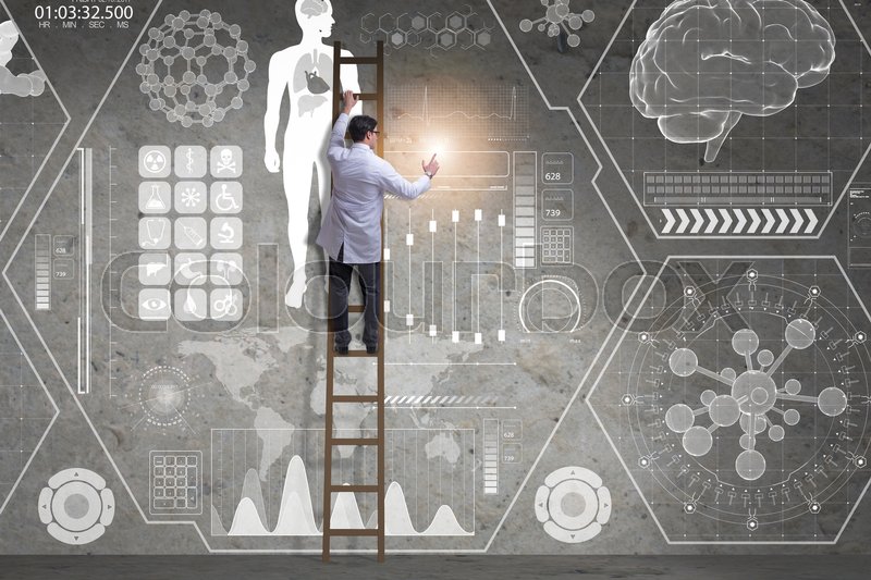 Male doctor climbing ladder in medical ... | Stock Photo | Colourbox