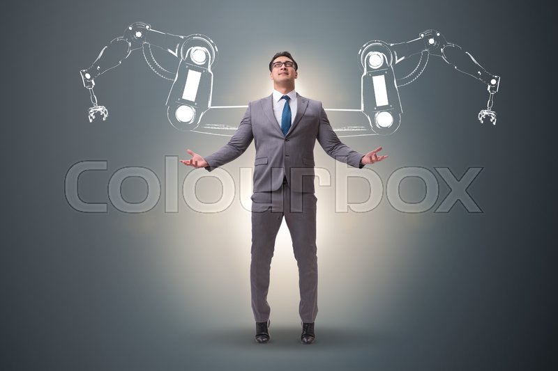 Businessman man with robotic arms | Stock image | Colourbox