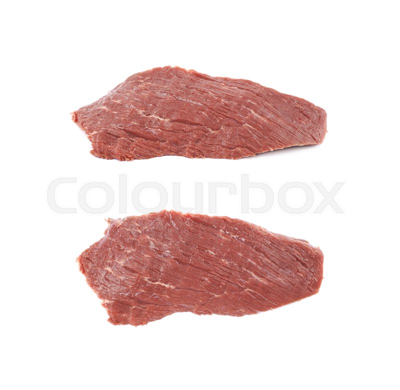Single slice of beef meat isolated over ... | Stock image | Colourbox