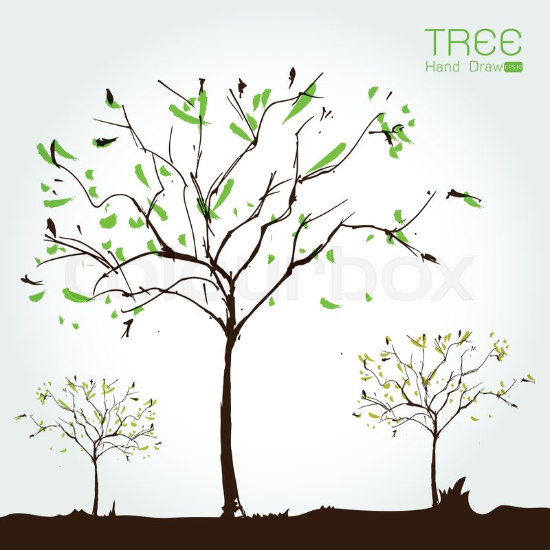 Landscape with tree hand draw from ... | Stock vector | Colourbox