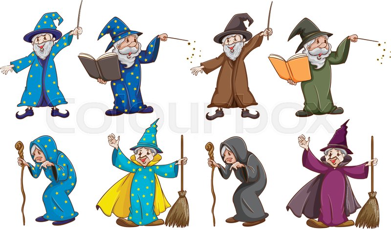 Witch and wizard with magic wand ... | Stock vector | Colourbox