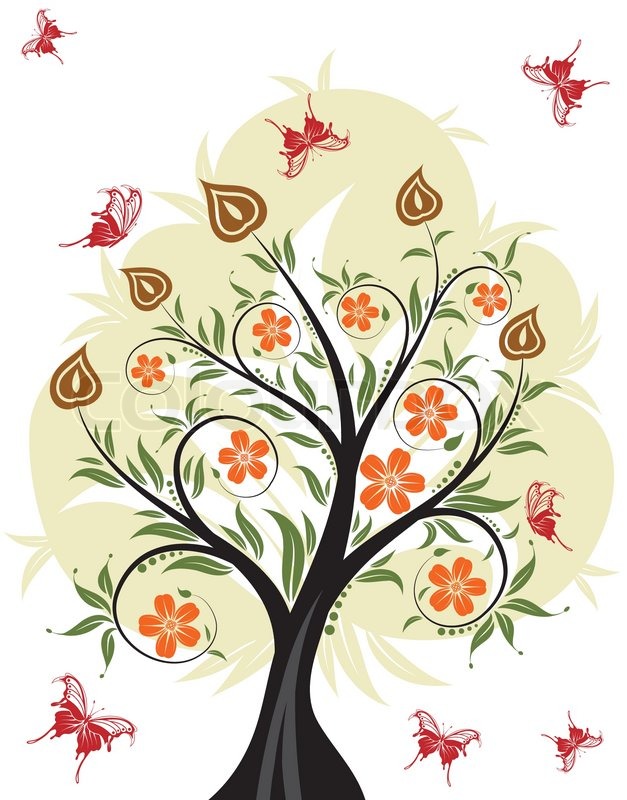 Floral tree with butterfly, element ... | Stock vector | Colourbox