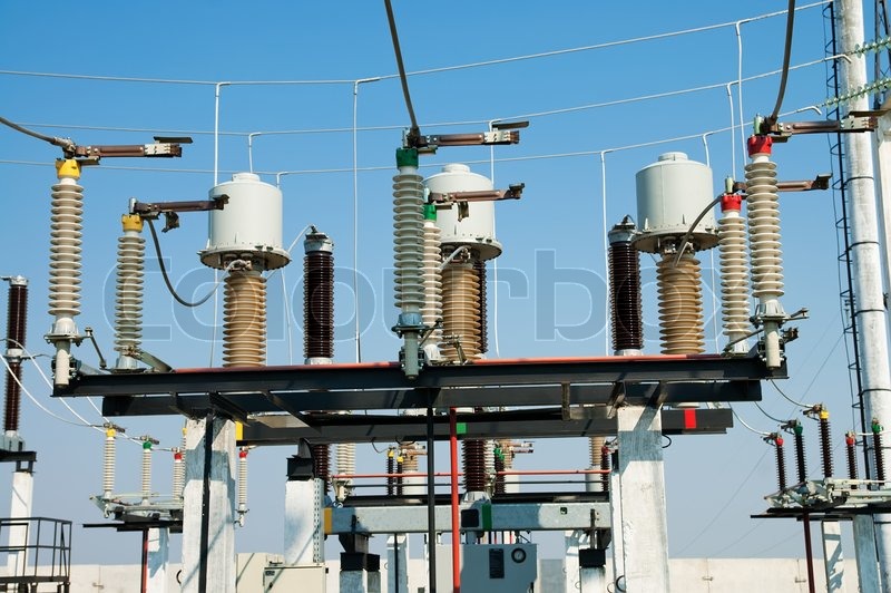 Part of high-voltage substation with ... | Stock image | Colourbox