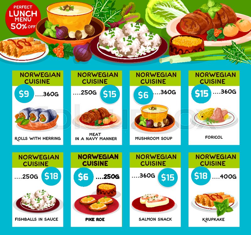Norwegian cuisine menu or price cards ... | Stock vector | Colourbox
