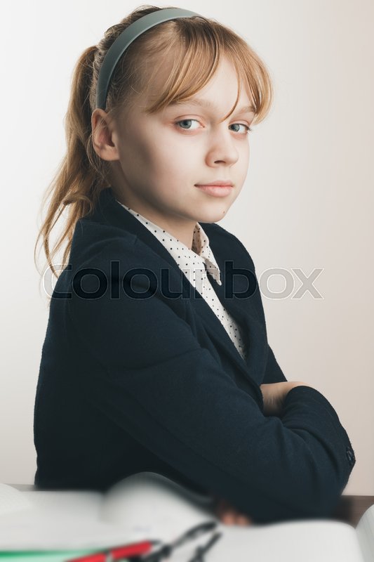 European school girl, closeup portrait ... | Stock image | Colourbox