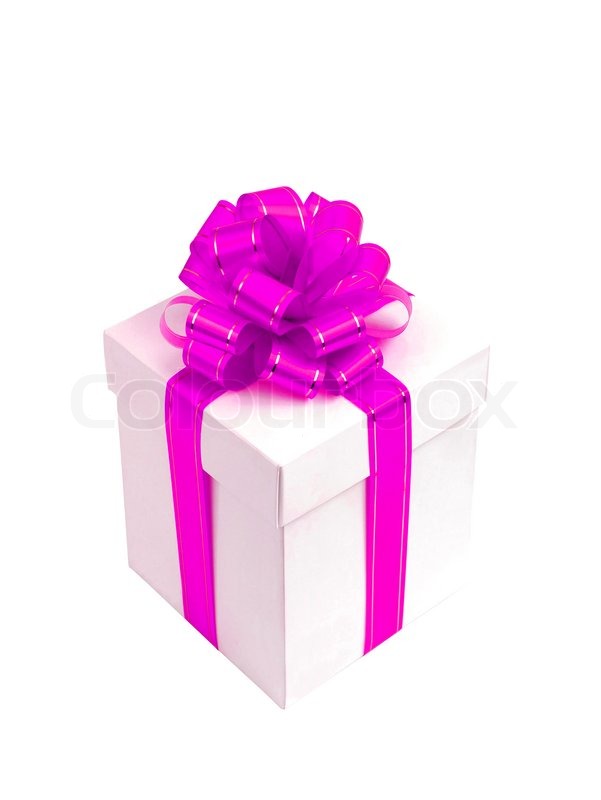 White gift box with pink bow isolated ... | Stock image | Colourbox