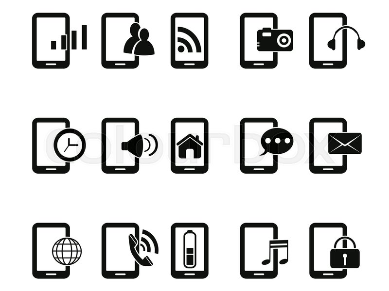 Isolated black mobile phone icons set ... | Stock vector | Colourbox