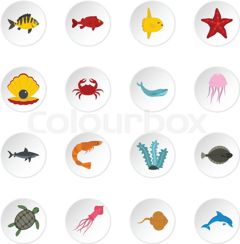Sea animals icons set in flat style ... | Stock vector | Colourbox