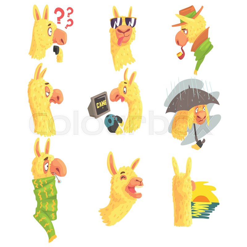 Cute alpaca characters posing in ... | Stock vector | Colourbox