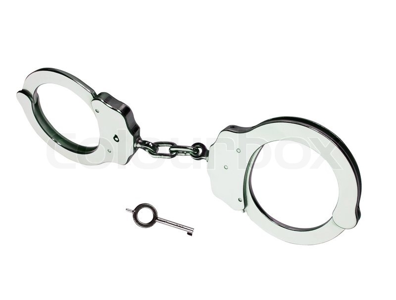 Metal handcuffs with key isolated on ... | Stock image | Colourbox