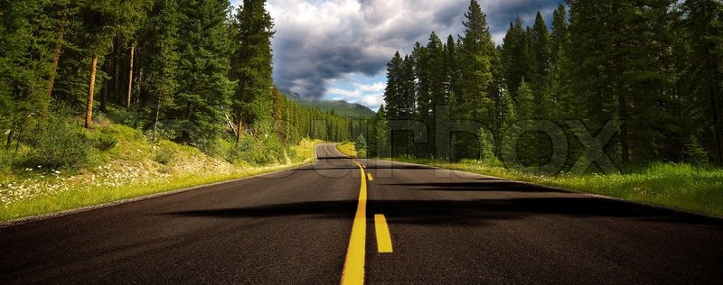 Asphalt Straße, die durch den Wald ... | Stock Bild | Colourbox